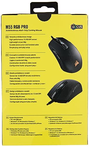 Corsair M55 RGB PRO Multi-Grip Gamer Mouse with Ambidextrous Design Black - CH-9308011-NA