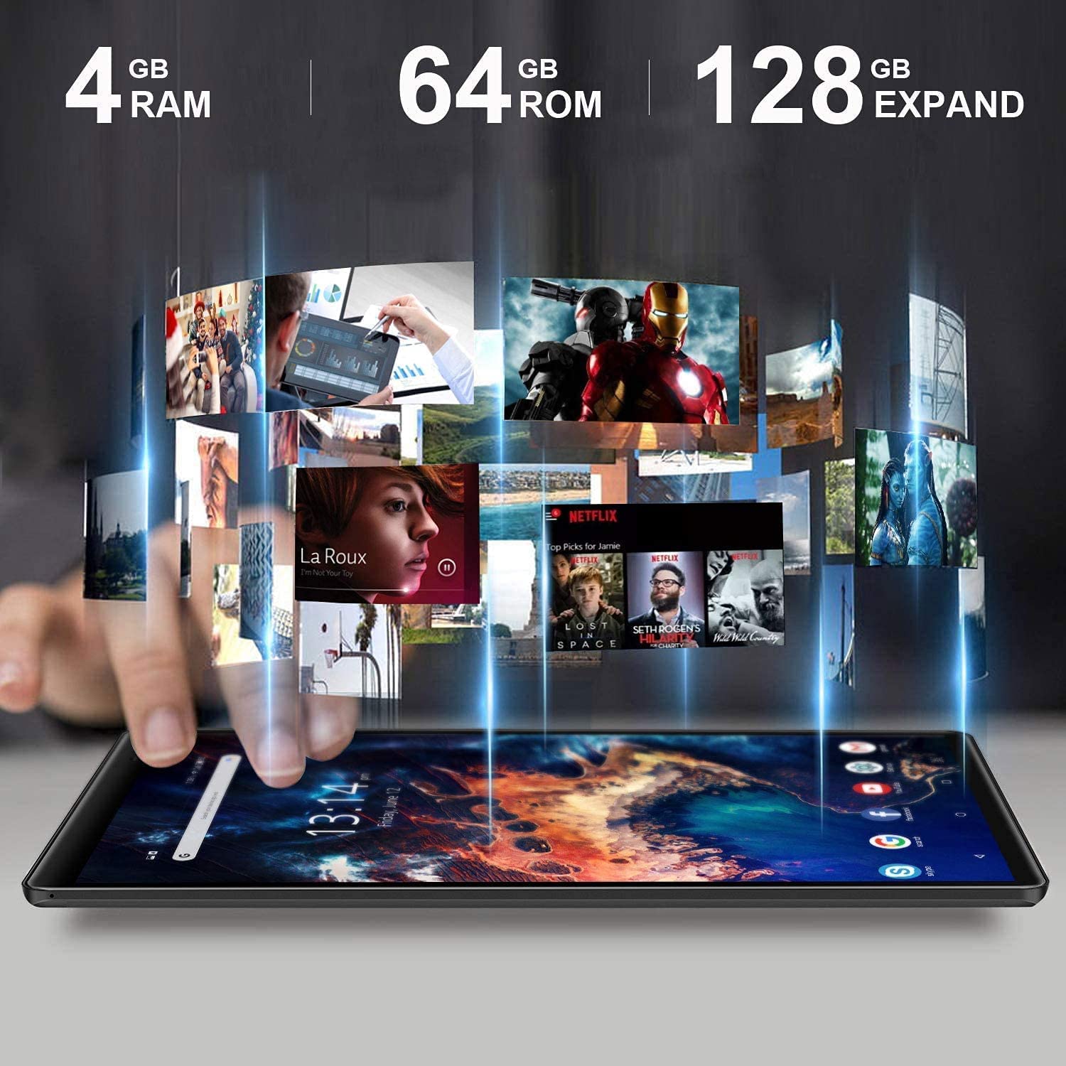 DUODUOGO Tablet 2 in 1, Tablet 10.1 inch Android Tablet with Keyboard, Case Mouse Stylus, 4GB+64GB(128GB Expand), Dual SIM 4G Cellular+Wi-Fi, Quad-Core Processor,1920 * 1200 IPS HD Display (Black)