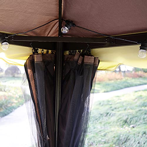 Outsunny 10' x 13' Patio Gazebo, Aluminum Frame Double Roof Outdoor Gazebo Canopy Shelter with Netting & Curtains, for Garden, Lawn, Backyard and Deck, Coffee