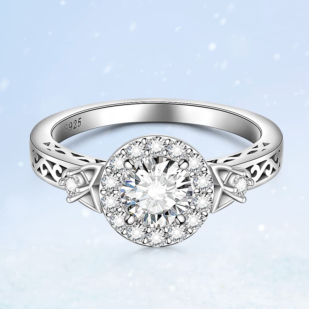 Celtic Knot ring Sterling Silver Cubic Zirconia Diamond Engagement Rings for Women Round Cut Celtic Infinity Wedding Promise Rings for Her Solitaire Anniversary Size 9