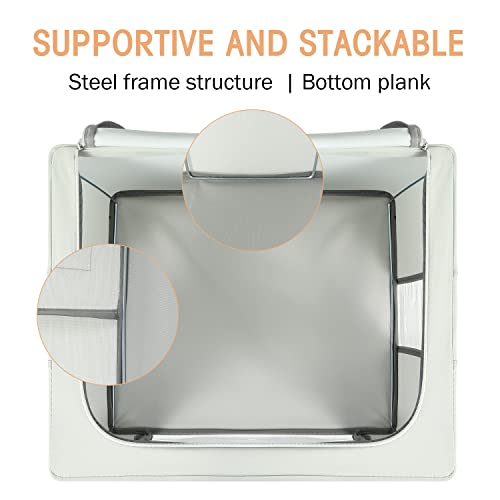 HOUSE AGAIN 3Pcs Clothes Storage Bins, Stackable Shelf Bags/Boxes, Closet Organizers and Storage, Metal Frame Clear Front and Durable Zipper, Bedding, Blankets, Grey(36L)