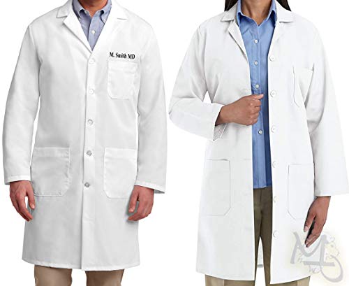 Marvelous Printing Unisex Embroidered White Lab Coat - Lab Coat - Add a name - Business Name - Personalized Lab Coat with Name (Ladies L)