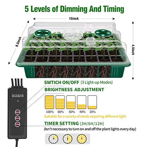 Kirababy Seed Starter Tray with Grow Light, 2 Packs Seed Tray Kits with 80-Cell/Seedling Tray with Humidity Dome/Indoor Grow Kit for Deep-Rooted Seedlings