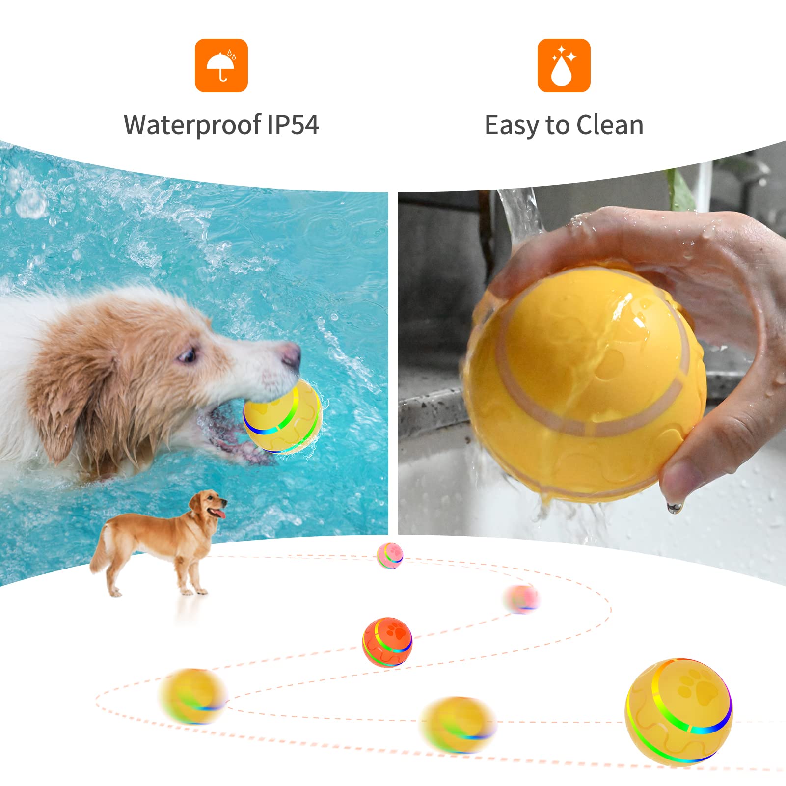 Bysunty Interactive Dog Ball Toy for Medium Small Dogs, Active Rolling Ball with Light-Up & Remote Control, Automatic Puppy Pet Birthday Gift Yellow