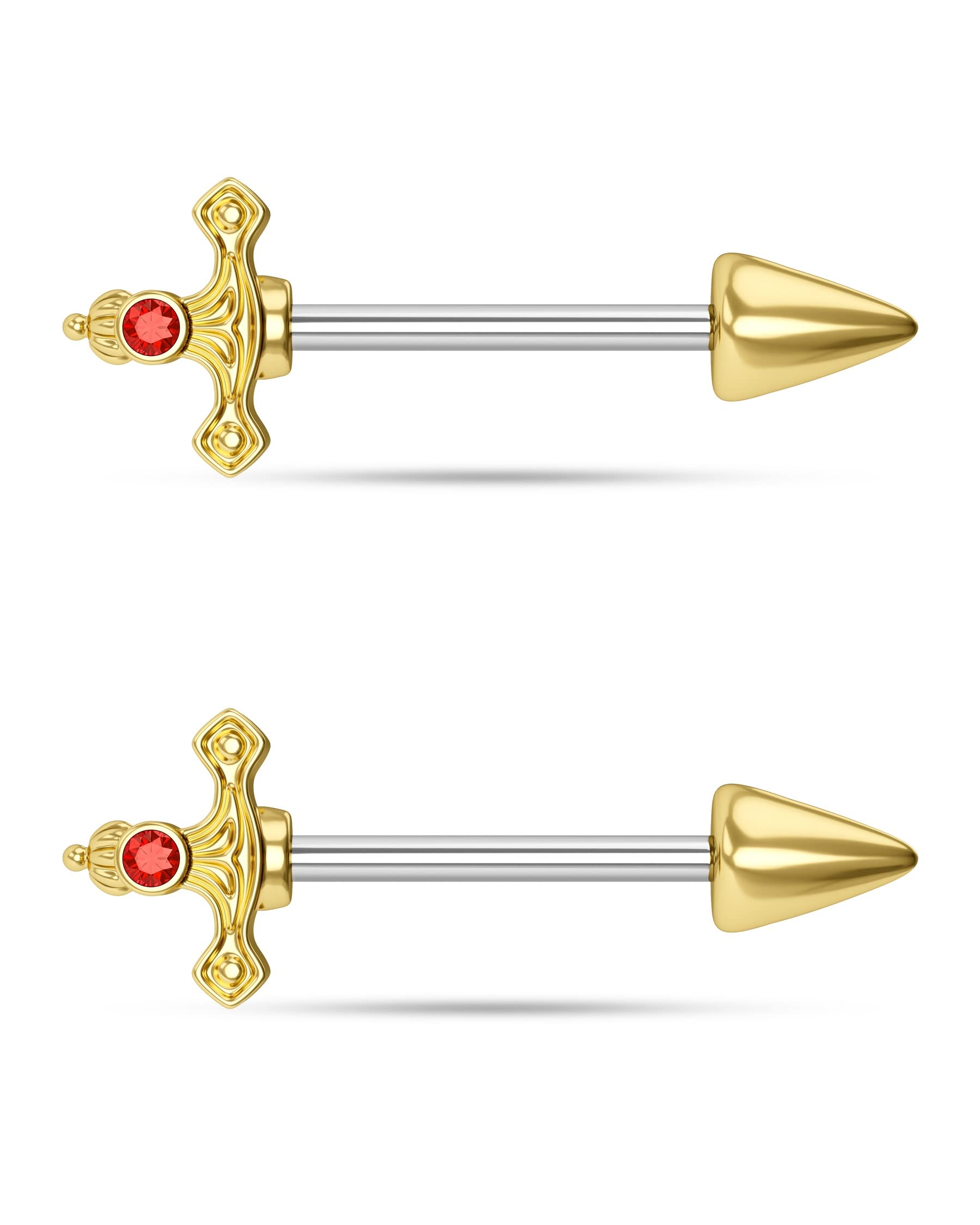 CM Crareesi Mania Dagger Nipple Rings 316L Surgical Steel Gold Nipple Piercing Jewelry 14 Gauge Nipple Jewelry Goth Nipple Rings for Women and Men