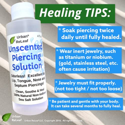 Urban ReLeaf Unscented Piercing Solution ! Non-Iodized Sea Salt Healing Soak. Lip, Tongue, Septum, Dimple, Mouth. NO Scent. Ready to use. Made Fresh in USA.