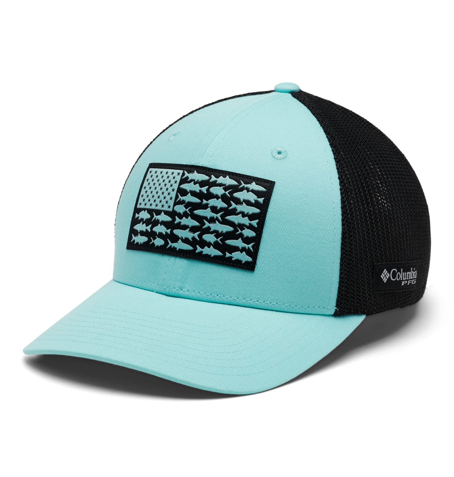Columbia Unisex PFG Fish Flag Mesh Ball Cap - Low, Gulf Stream/Black/Offshore Slam Flag, Large/X-Large