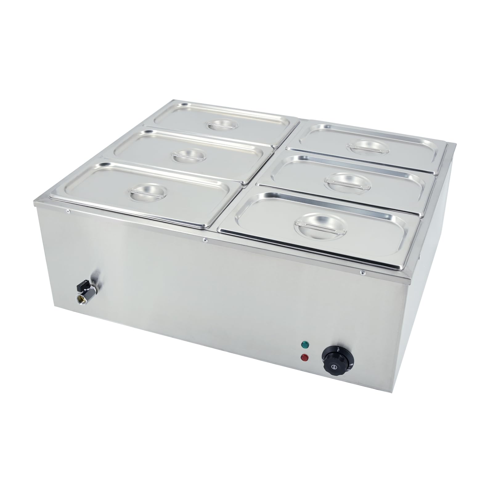 DULNICE Commercial Food Warmer,1500W Electric Steam Table 6inch Deep Stainless Steel Electric Bain Marie,with Temperature Control & Lid for Parties, Catering, Restaurants (6 x 1/3GN, 6-Pan, 32QT)