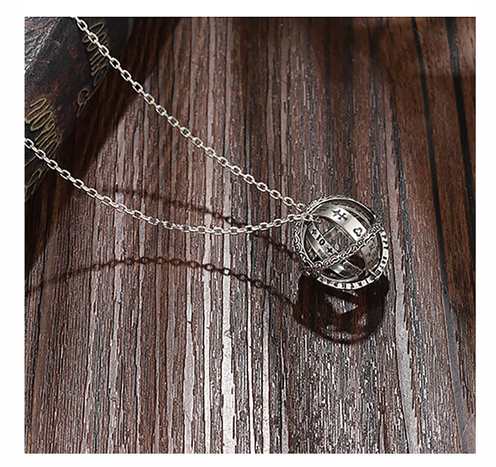 Dinfix Rotating Deformation Ring, Astronomical Ball Ring Necklace, Vintage Handmade Pendant Necklace, Stainless Steel Multi-function Ring (silver, 10)