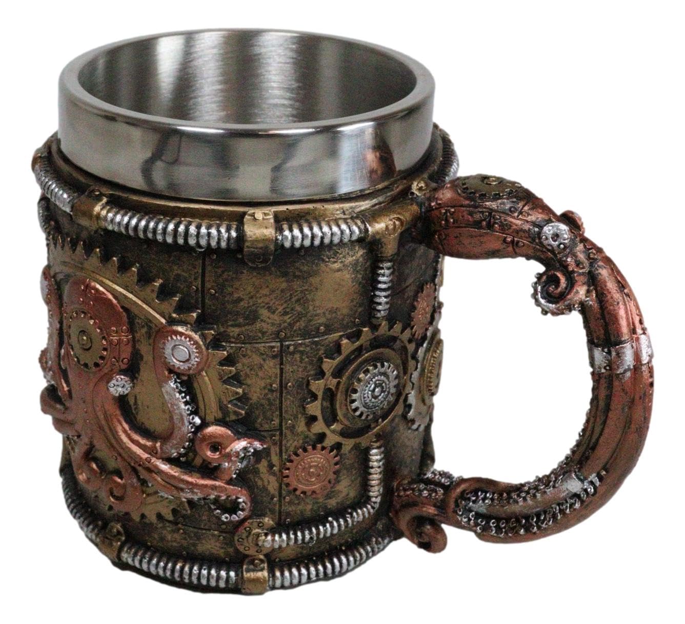 Ebros Brazen Steampunk Kraken Octopus Cyborg With Sculpted Robotic Gearwork Valves And Pipelines Beverage Drinkware Serveware Decorative Accent (Drinking Mug Cup)