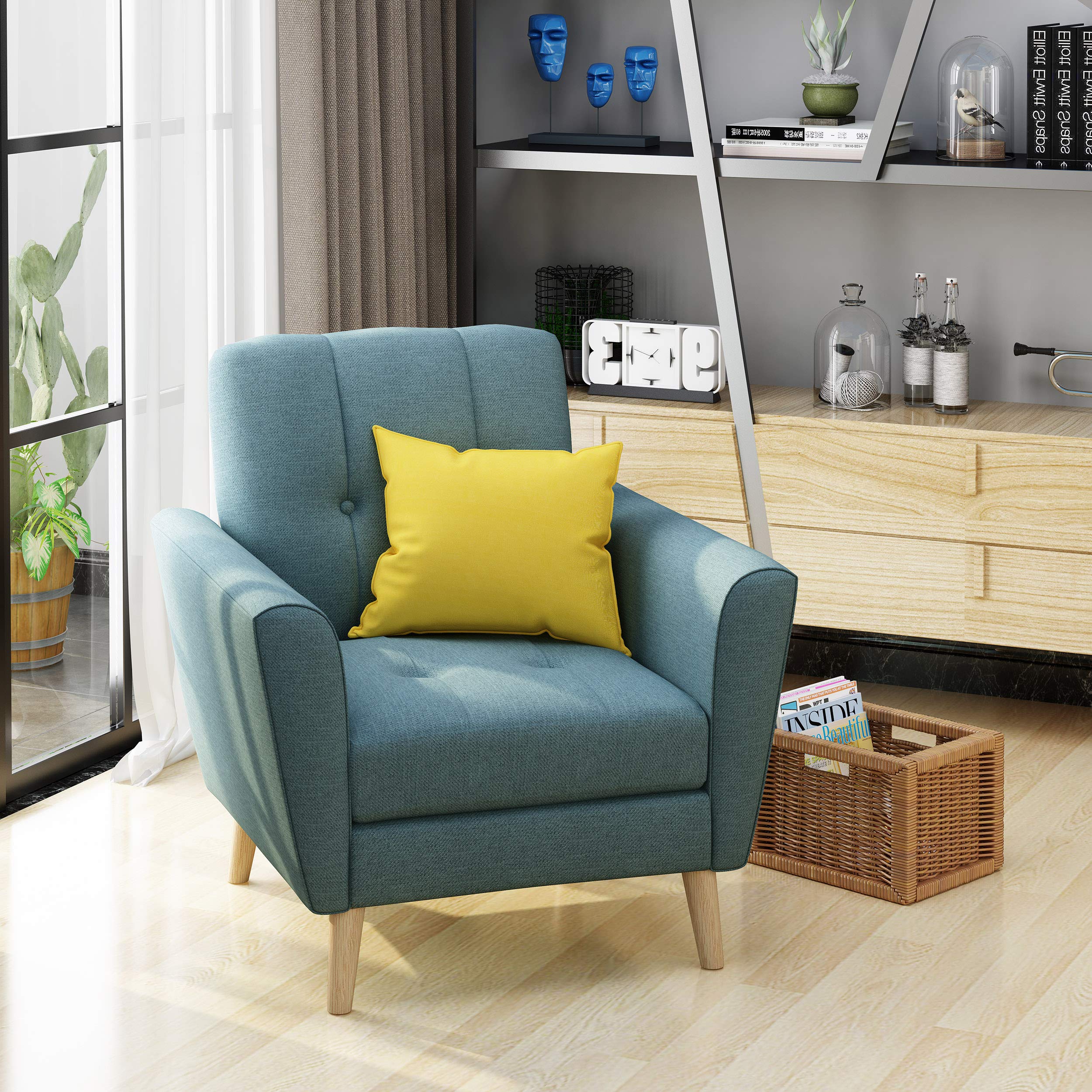 Christopher Knight Home Treston Mid-Century Modern Fabric Club Chair, Blue / Natural