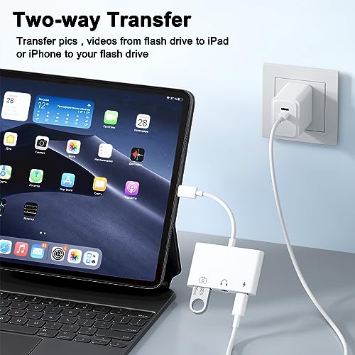 MASAYA USB 3 Camera Adapter,3 in 1 USB Female OTG Adapter with 3.5 mm Headphone Jack and Charging Splitter Compatible with i-Phone 12 11 X 8,Support Card Reader,MIDI