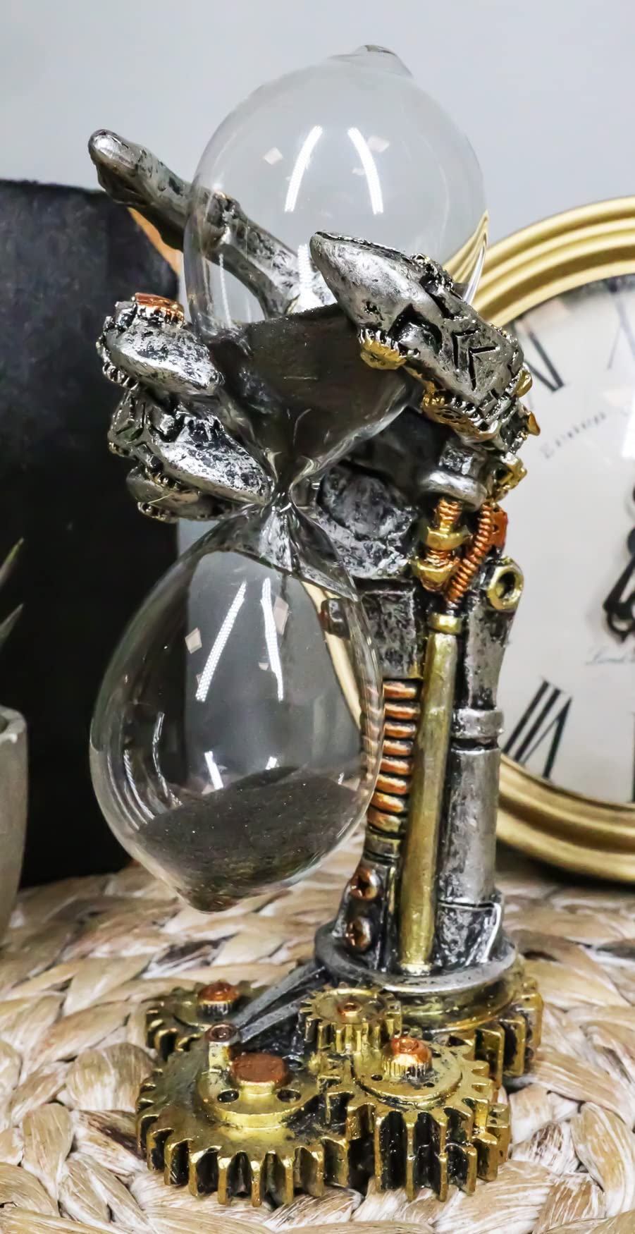 Ebros Gift Chronos Eternity Time Warp Machine Steampunk Robotic Cyborg Hand Gearwork Clockwork Sand Timer with Black Sands Figurine Victorian Industrial Sci Fi Sandtimer Accent Decor