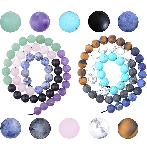Massive Beads 140PCS 6MM Natural Crystal Beads Matte Mixed Stones Gemstone Round Loose Energy Healing Beads with Free Crystal Stretch Cord for Jewelry Making (Matte Mixed Stones, 6MM)
