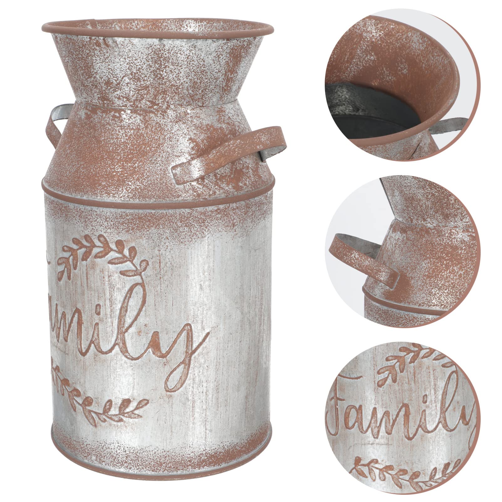 YARDWE Rustic Metal Flower Vase Farmhouse Vase Galvanized Milk Jug Flower Vase Decorative Planter Buckets for Home Garden Decor Brown