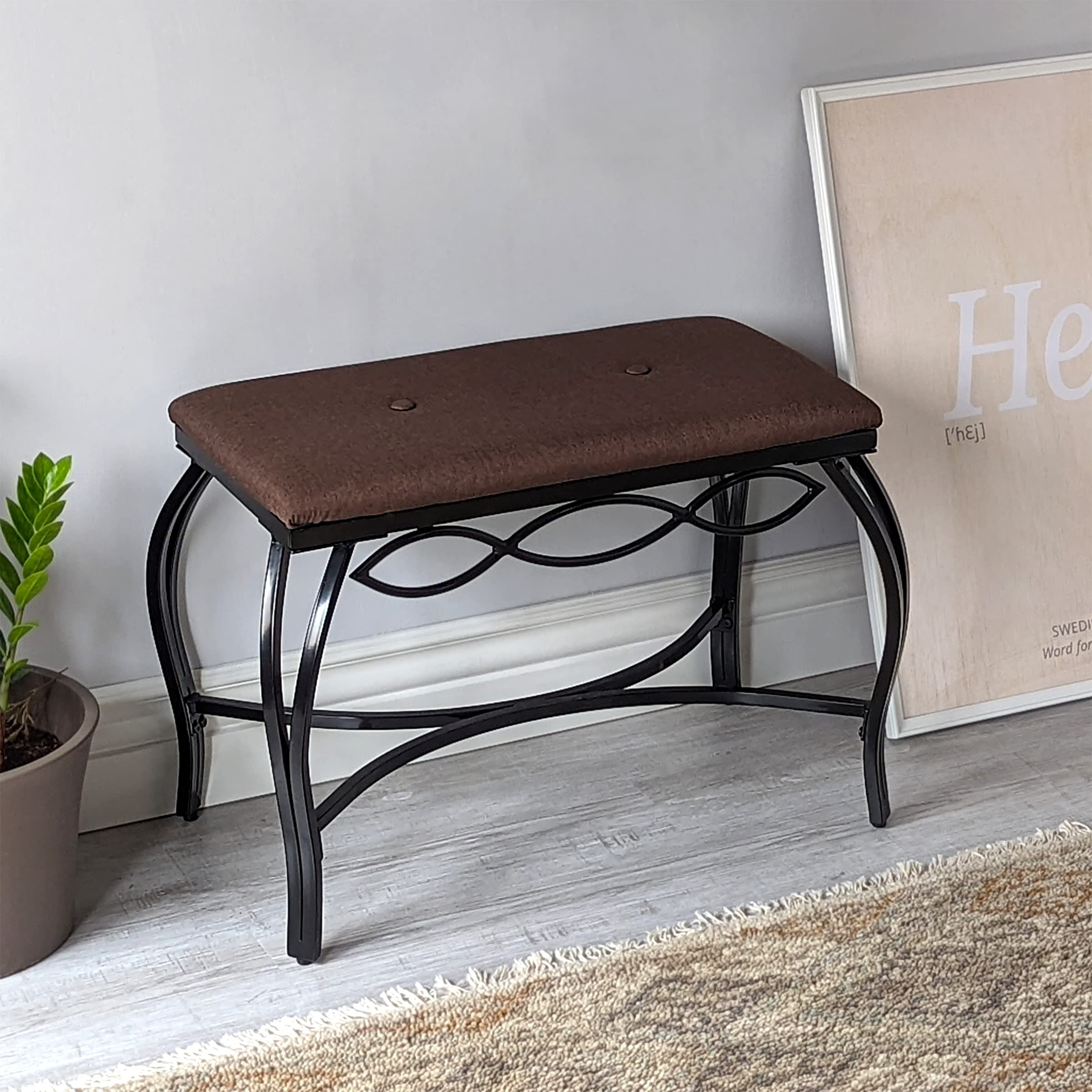 Mango Steam Mocha Brown Shoe Bench - Vanity Seat for Makeup Room, Dressing Stool, Entryway Bench - Powder Coated, Upholstered, Space Saving