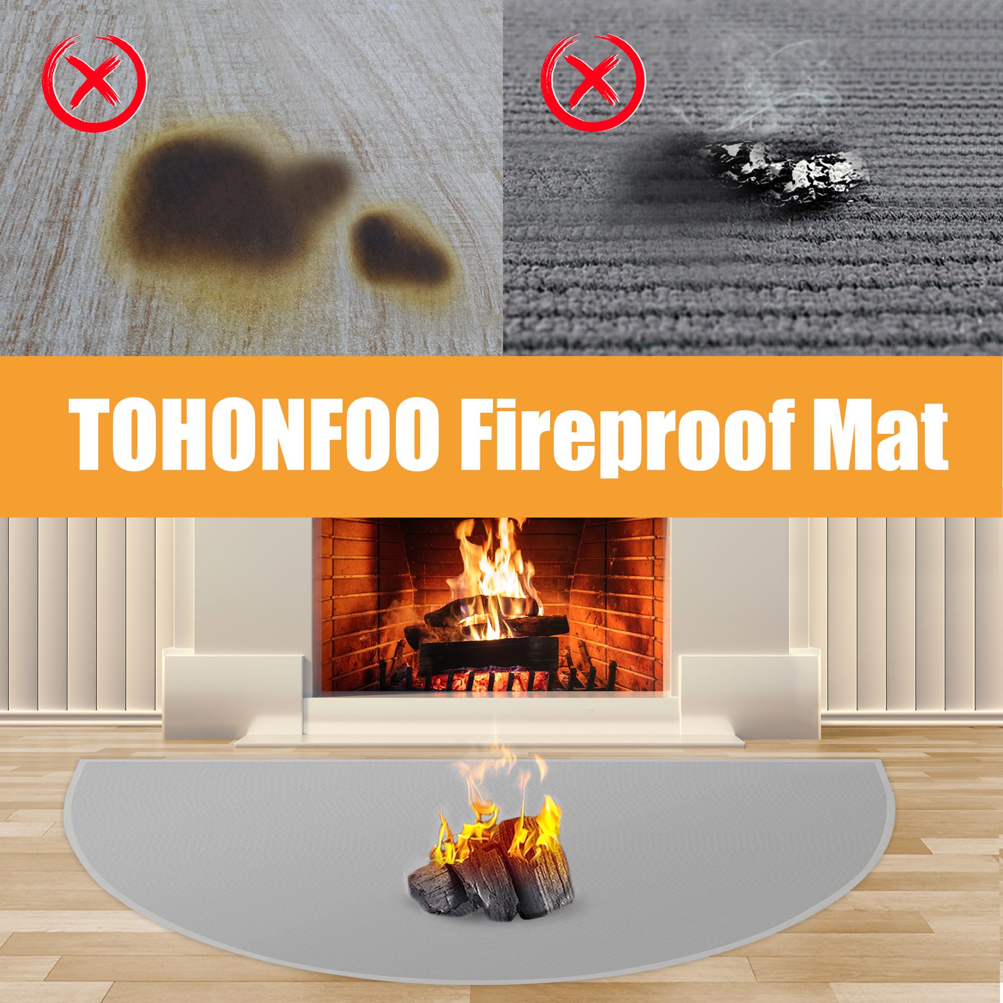 Hearth Rugs for Fireplaces Fire Resistant, 42 x 24 inch Fireproof Fireplace Mat Hearth Rug, Hearth Pads for Wood Stove Fireplace Indoor Outdoor, Protect Floors Carpets from Sparks Embers-Grey, 1mm