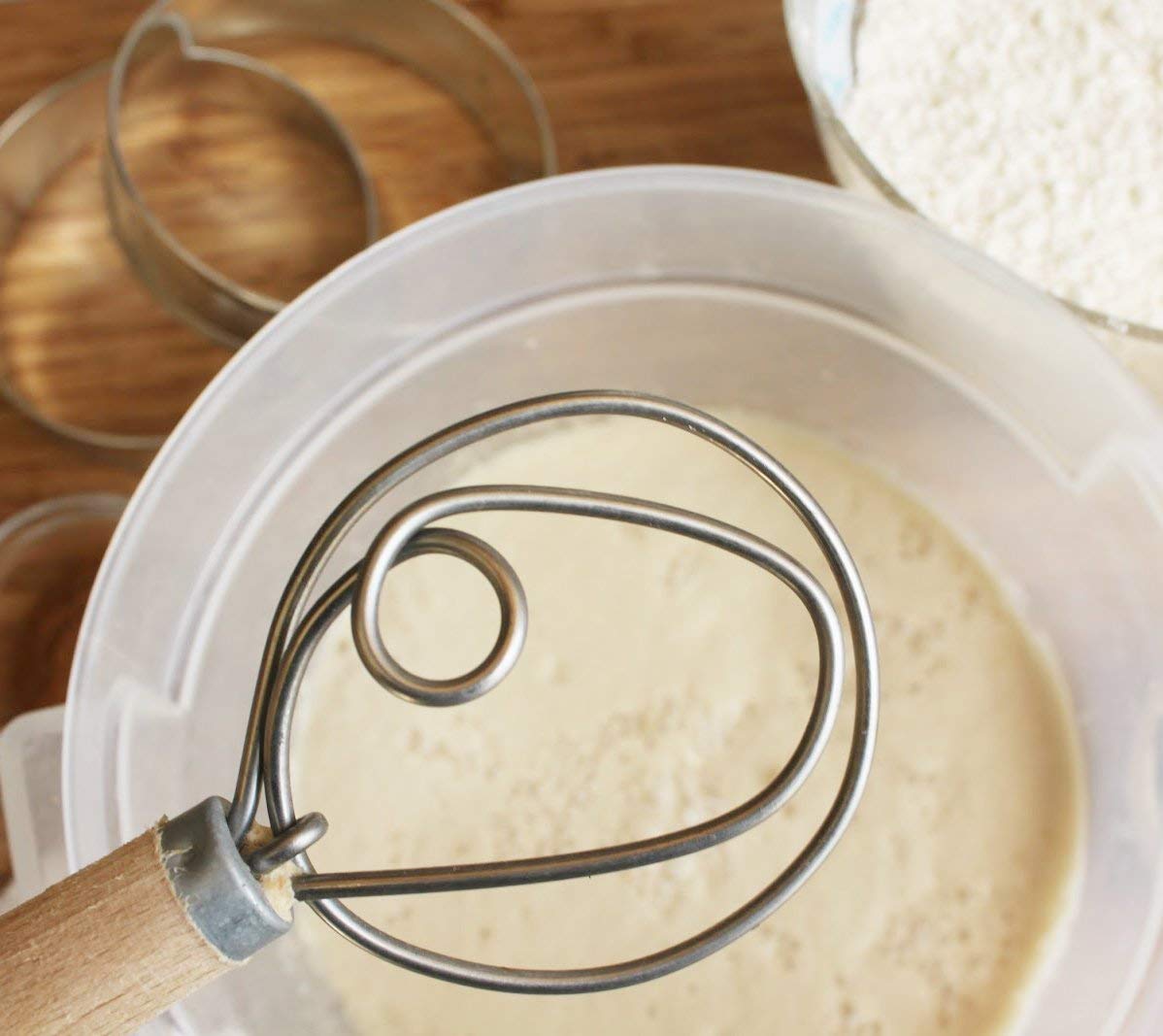 CFIKTE 13.5 Inch Stainless Steel Danish Dough Whisk Dutch Dough Whisks Bread Whisk for pastry, pizza. Great alternatives to a blender, mixer or hook(2 Pack)