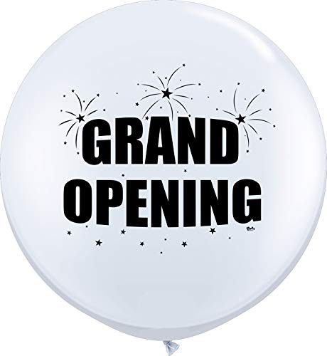 Grand Opening Balloons (White - Black Ink) - Giant 36 Inch Latex (1 Piece) for Event Use - Fill with Air or Helium