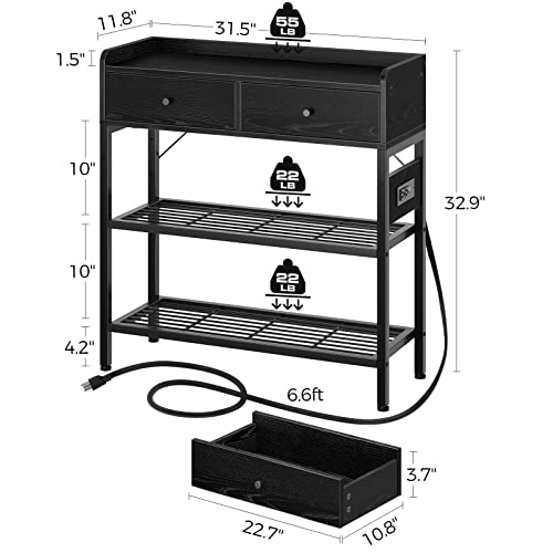 Rolanstar Entryway Table with Drawers,31.5β Entry Hallway Table with Charging Station Metal Storage Shelves,3-Tier Console Sofa Table Entry Stand with LED Lights for Couch, Entrance, Living Room
