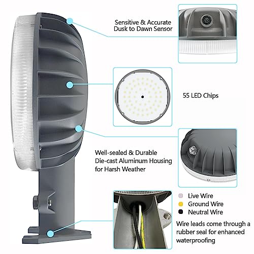 Owleye 6000LM Dusk to Dawn Outdoor Lighting LED Barn Light Security Lights, 42W 4000K Daylight, AC 110-240V, Waterproof Outside Lights for Yard Warehouse Garage