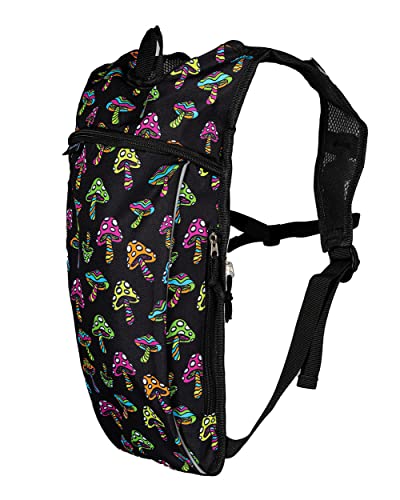 iHeartRaves Space Spores Hydration Pack Cute Holographic Rave Water Backpack Hydropack 2 L - Raves, Music Festivals, Hiking, Running, Outdoor Activities, Exercise, Biking (Black, OneSize)