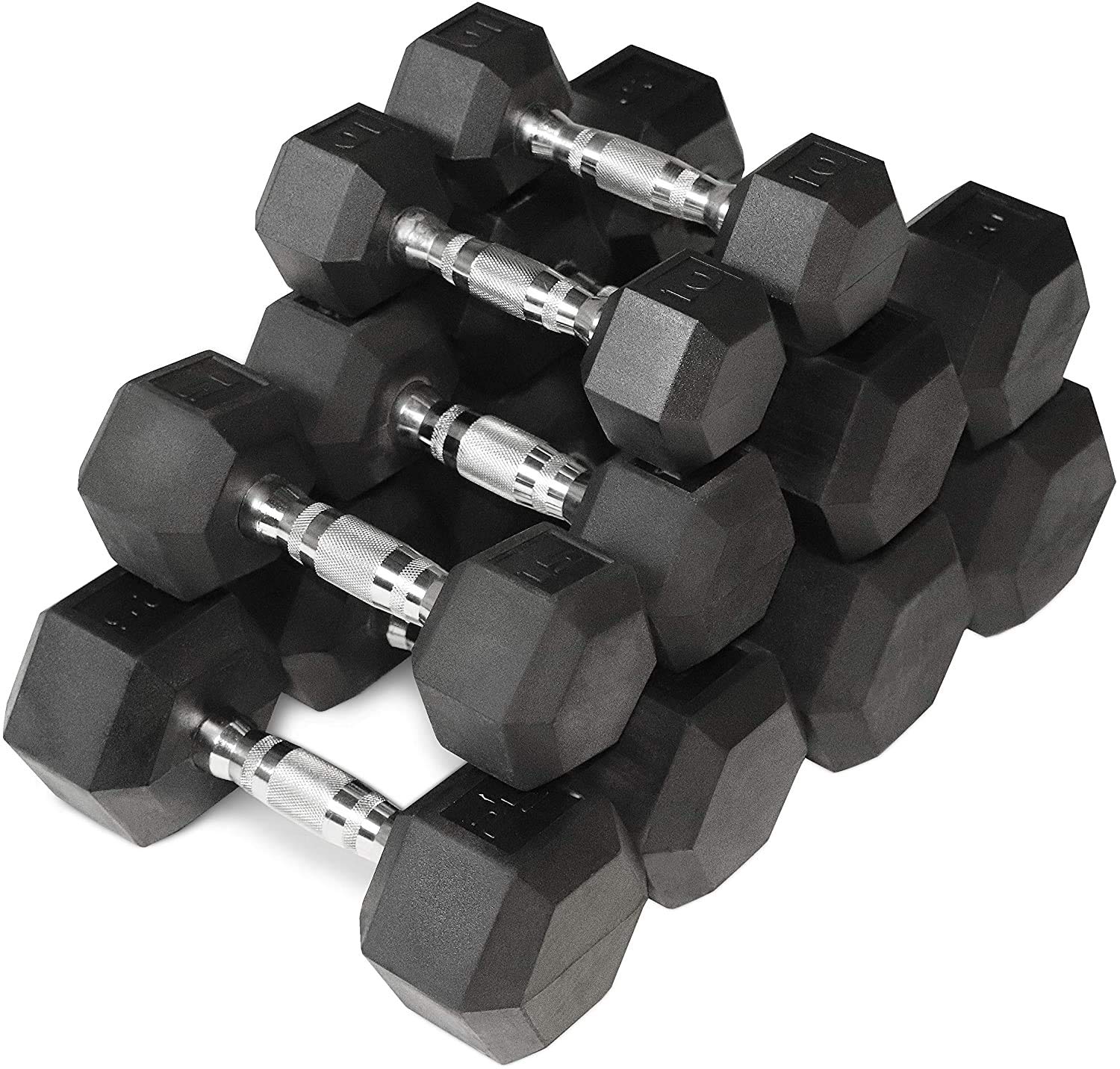 CAP Barbell Rubber Coated Hex Dumbbell Set Non-Slip Hex Shape for Muscle Toning, Strength Building, Weight Loss - Multiple Choices Available (b. 10-30Lb Dumbbell Set)