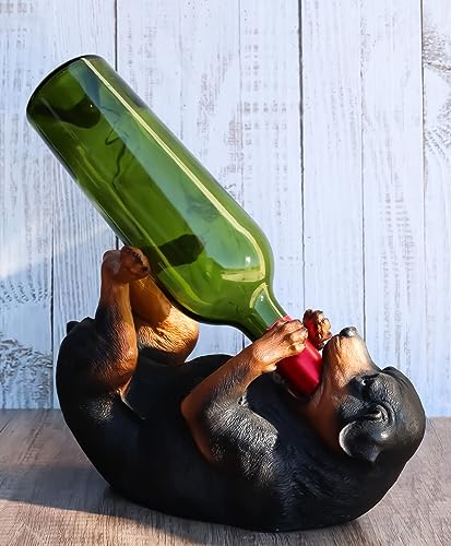 Ebros Lifelike Purebreed Pedigree Canine Adorable Rottweiler Butcher's Dog Wine Bottle Holder Figurine Statue As Kitchen Wine Cellar Centerpiece Decor Storage Organizer (Rottweiler)
