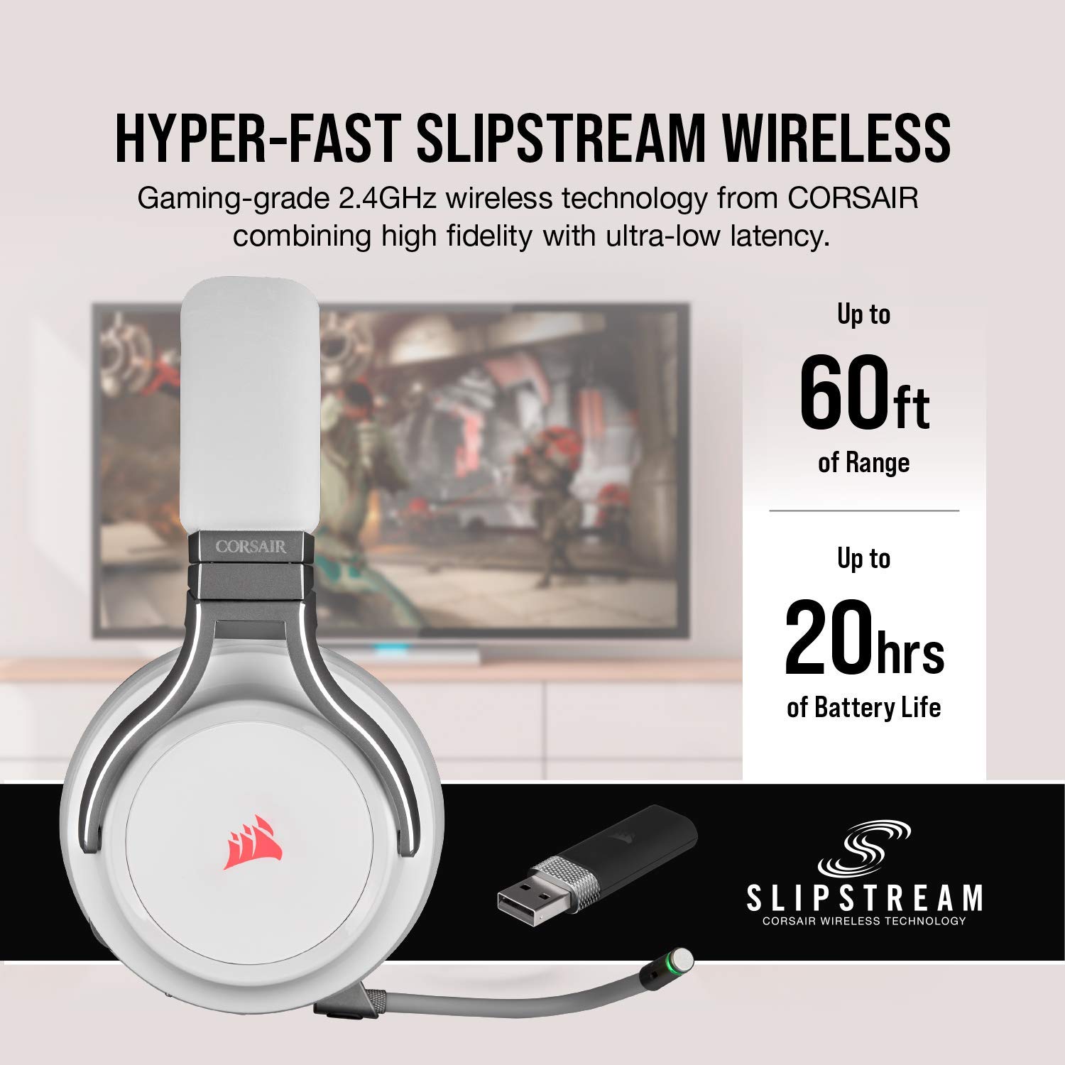CORSAIR Virtuoso RGB Wireless High-Fidelity Gaming Headset, White, CA-9011186-NA (Renewed)