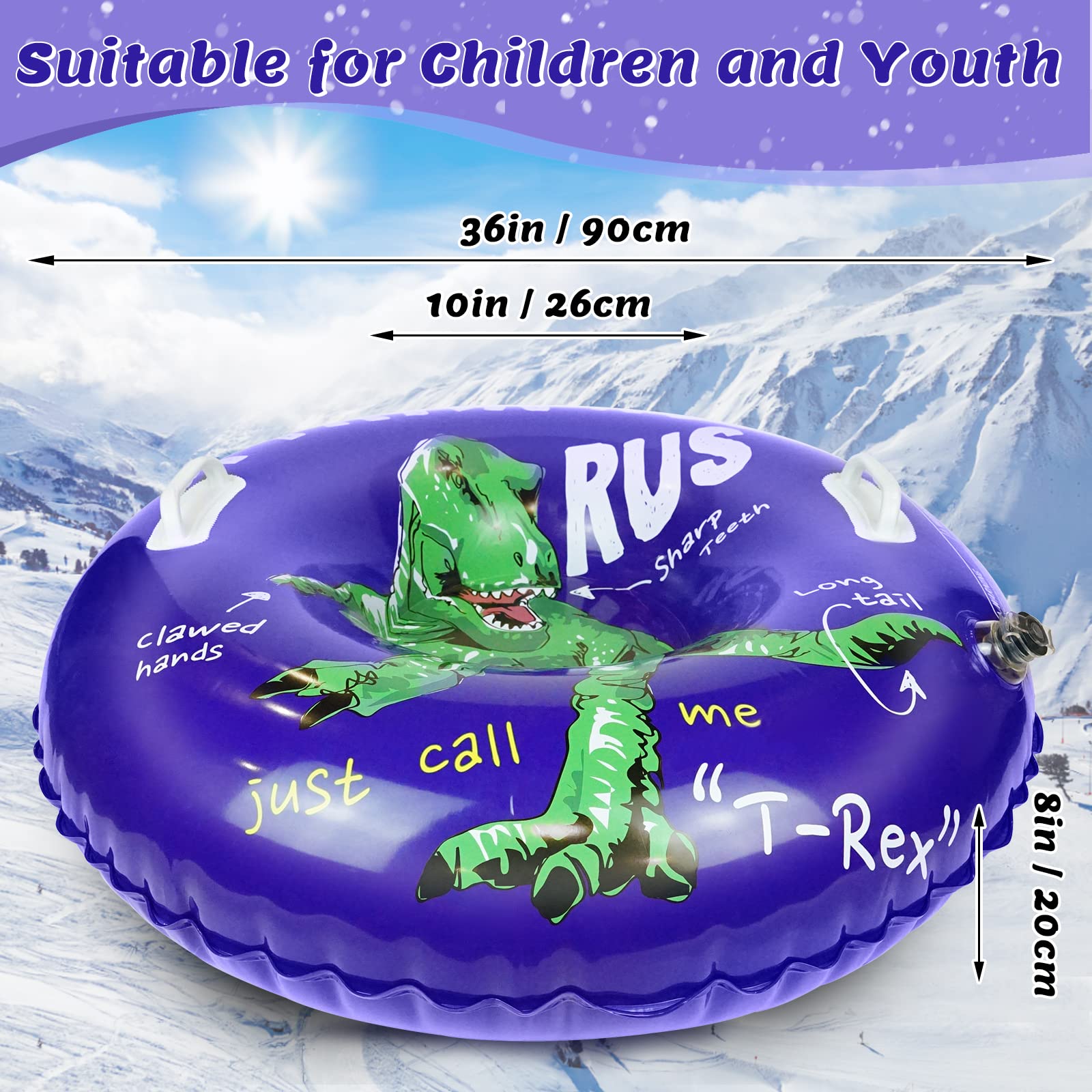 Dinosaur Snow Tube Inflatable Snow Sled with Handles for Skating Winter Outdoor Fun for Kids