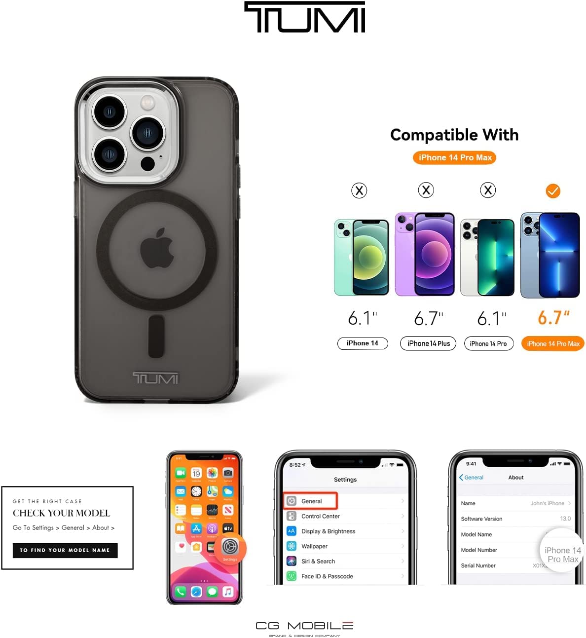 CG MOBILE TUMI Phone Case for iPhone 14 Pro Max in Clear Black MagSafe Compatible Case, Real Protective & Transparent Anti-Scratch Cover with Easy Snap-on, Shock Absorption & Signature Logo