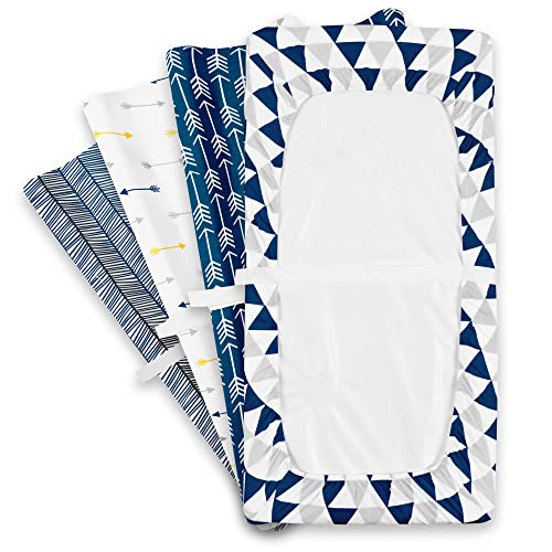 Changing Pad Cover β Baby Changing Pad Covers 4 Pack β Boy or Girl Changing Pad Cover β Pure Cotton Machine Washable Navy and White Changing Table Cover β Diaper Changing Pad Cover Sheets
