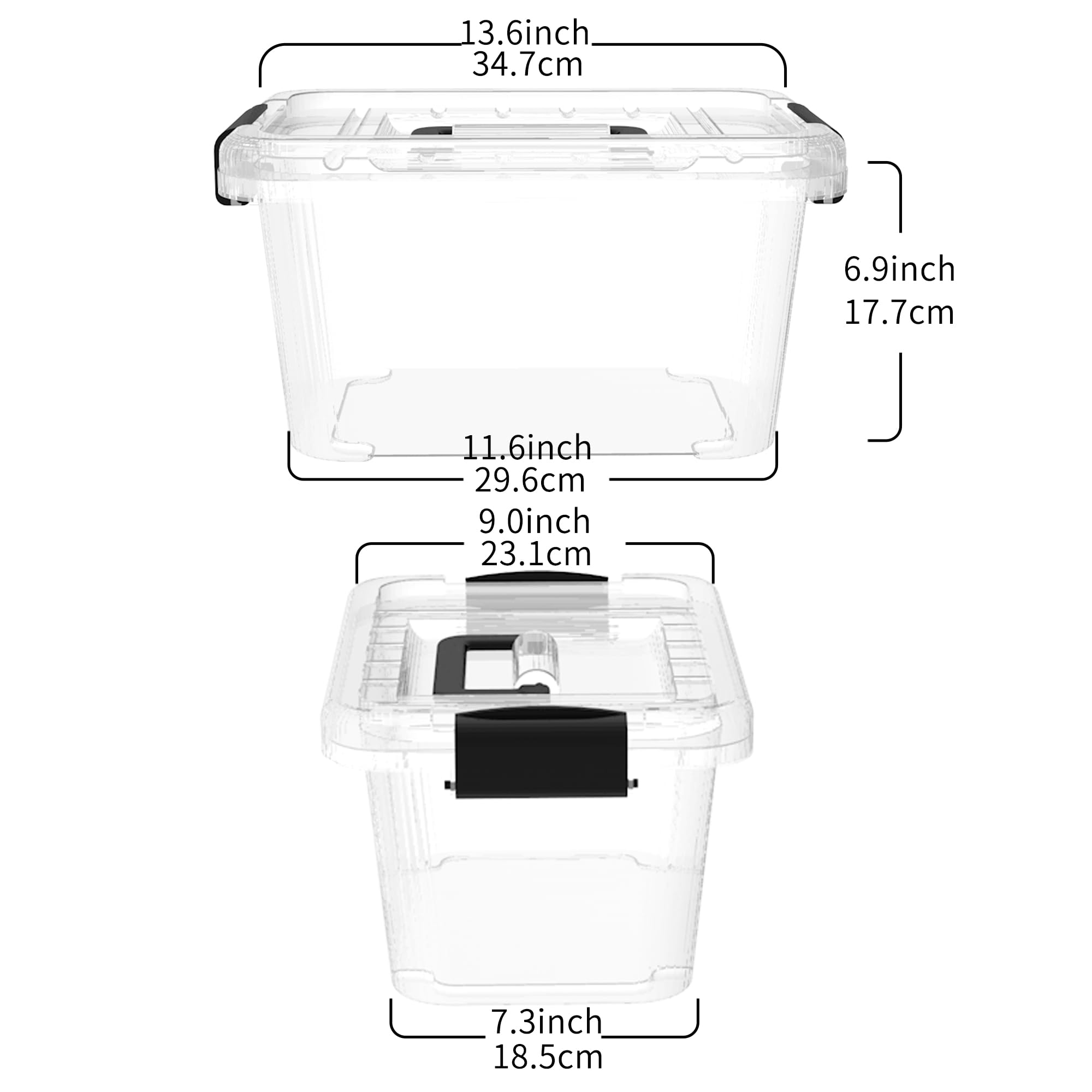 Cetomo 12Qt*12 Plastic Storage Bins, Storage Box, 12 Pack, Tote Organizing Container with Durable Lids, Secure Latching Buckles and Handles, Stackable and Nestable, Clear