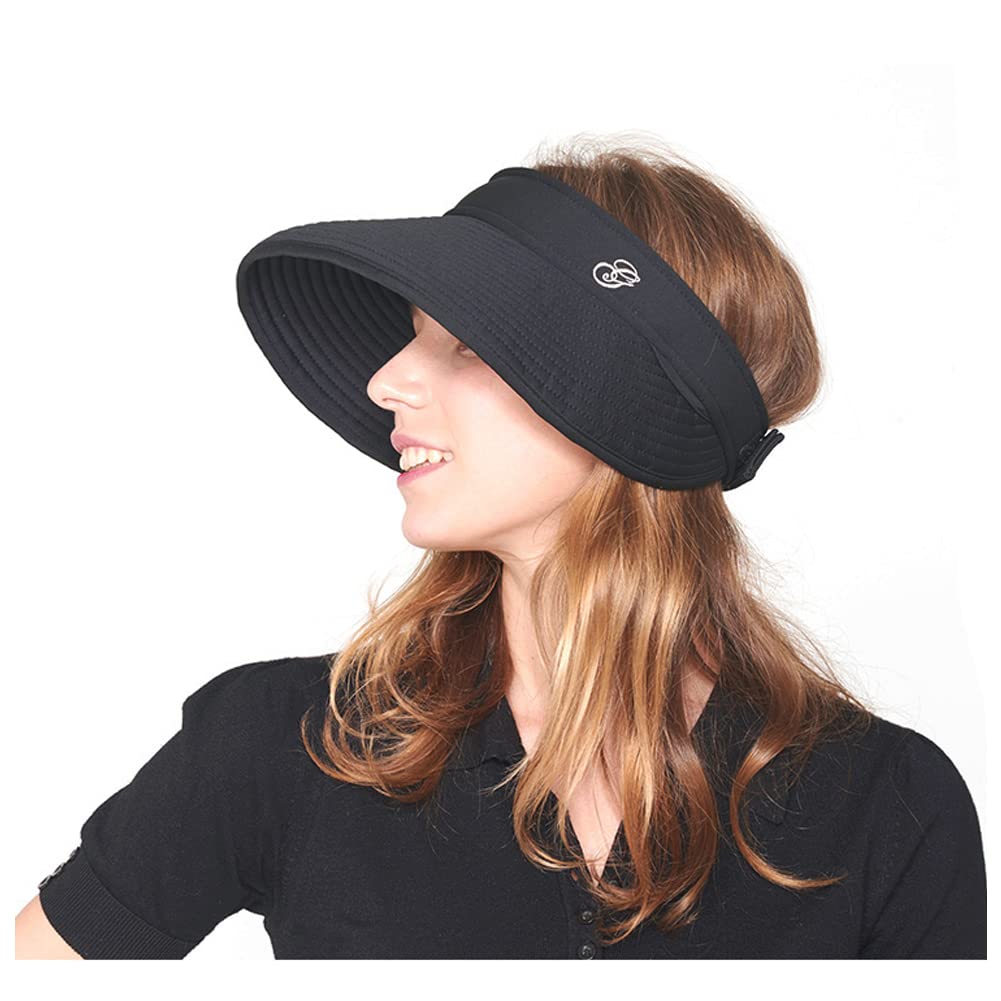 Comfort Nature Women Luxury Golf Hat Wide Brim UPF 50+ UV Sun Visor hat(Black) One Size