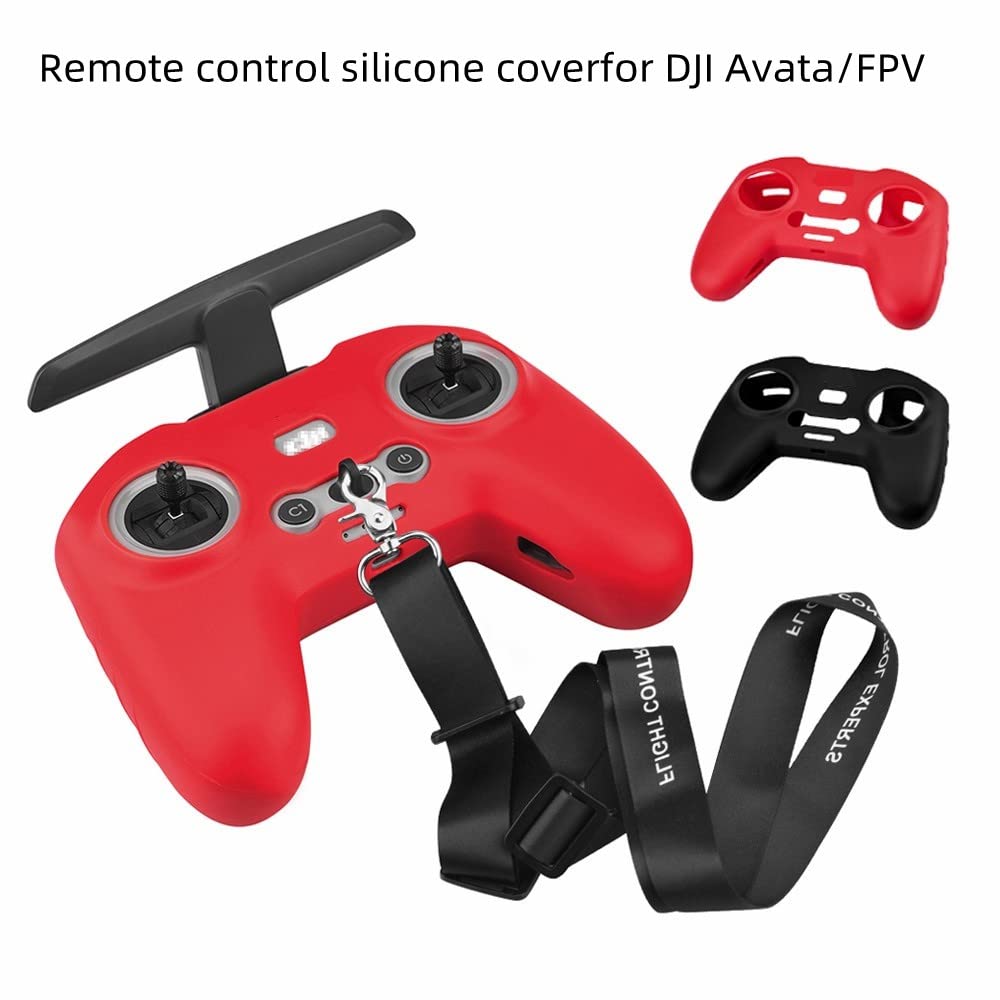 Drone Remote Control Game Silicone Sleeve, Through the Machine Handle Protective Cover Strap Remote Controller Joystick, Suitable for DJI Avata/FPV Combo Accessories (Red)