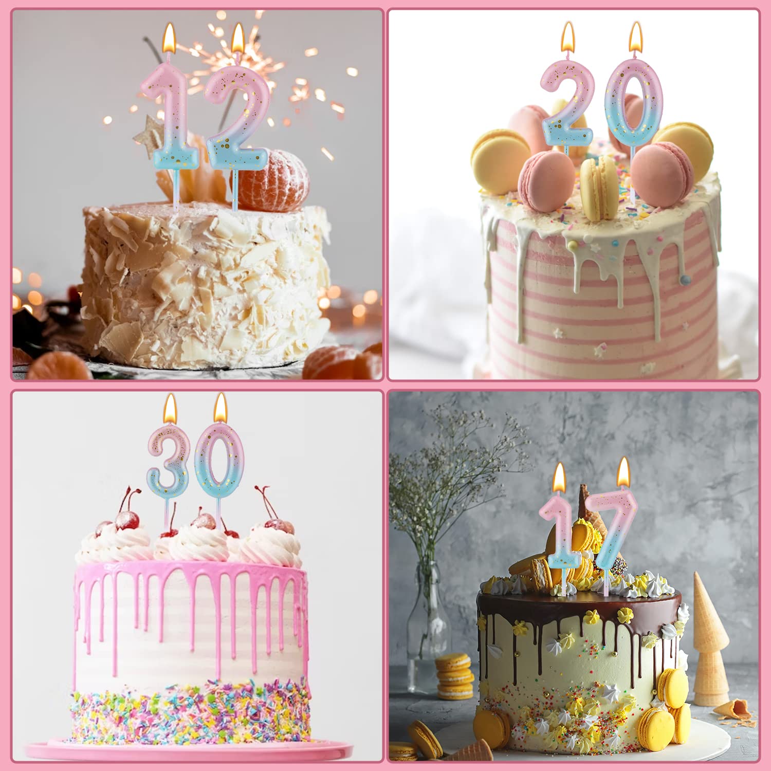 Gradient Birthday Number Letter Candle, Pink Blue Gradient Birthday Candles for Cake Numeral Letter Birthday Candles Decoration for Birthday Parties Wedding Anniversary (6)