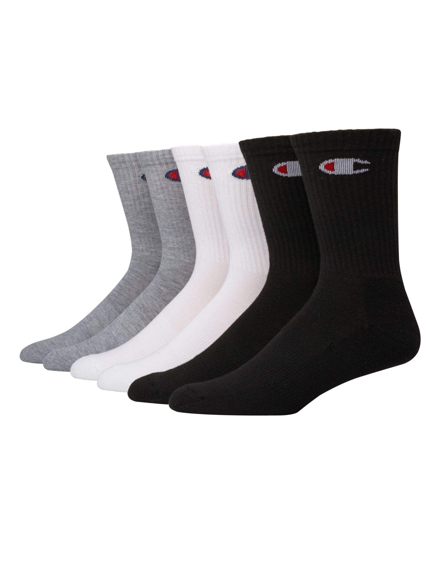 Champion Unisex 6-Pack Multi Logo Print Crew Socks (Assorted - White)