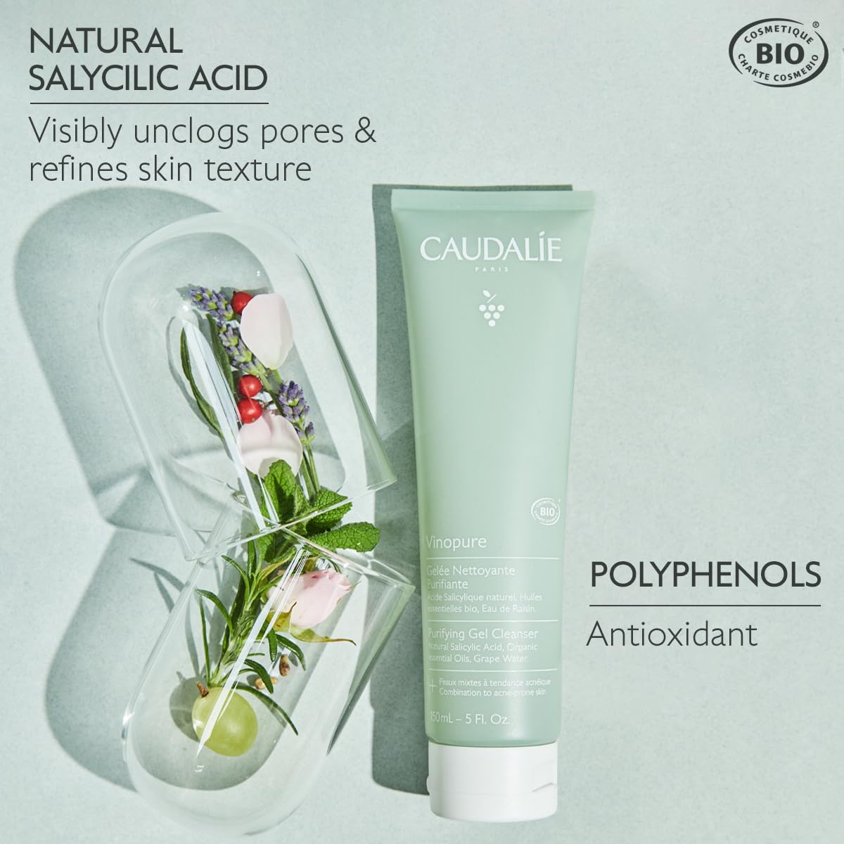 Caudalie Vinopure Pore Purifying Gel Cleanser with Natural Salicylic Acid, 5.1 Ounce