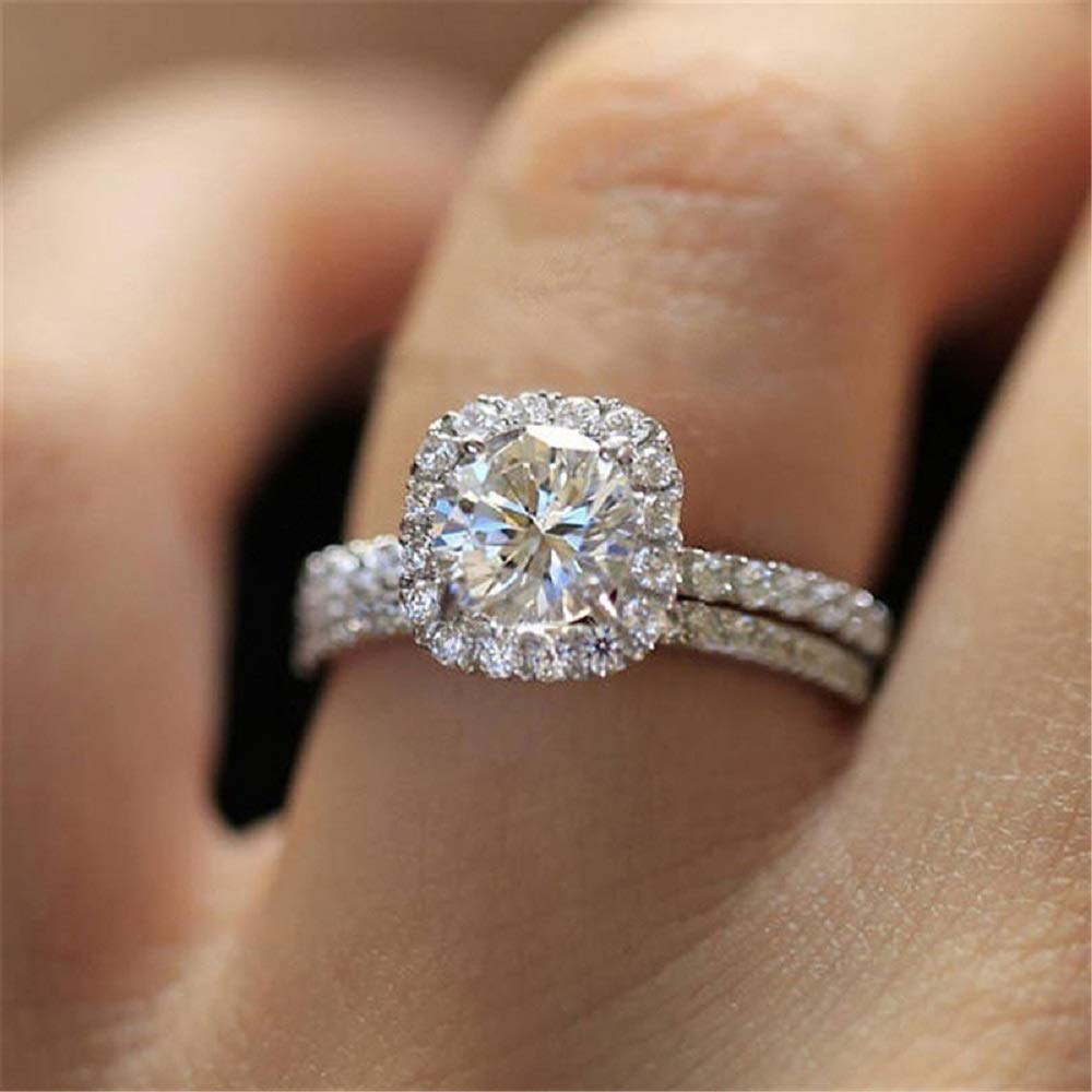CHWLNJN Luxury Jewelry Fashion 925 Sterling Silver Square Cut AAA Cubic Zirconia Ring Eternal Diamond Engagement Wedding Ring Female Ring Promise Ring Size 6-10 (9)