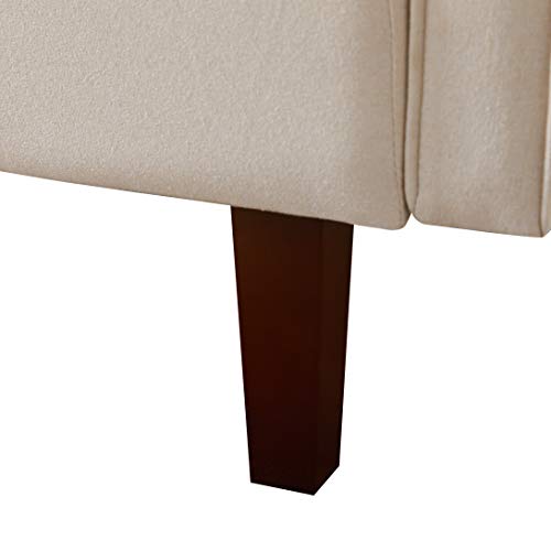 Eafurn Button Tufted Futon Bed, Modern Convertible Loveseat, Comfy Upholstered Folding Sofa & Couches with Armrest for Apartment, Compact Sofabed, Beige 74.8" Linen w/Wooden Legs