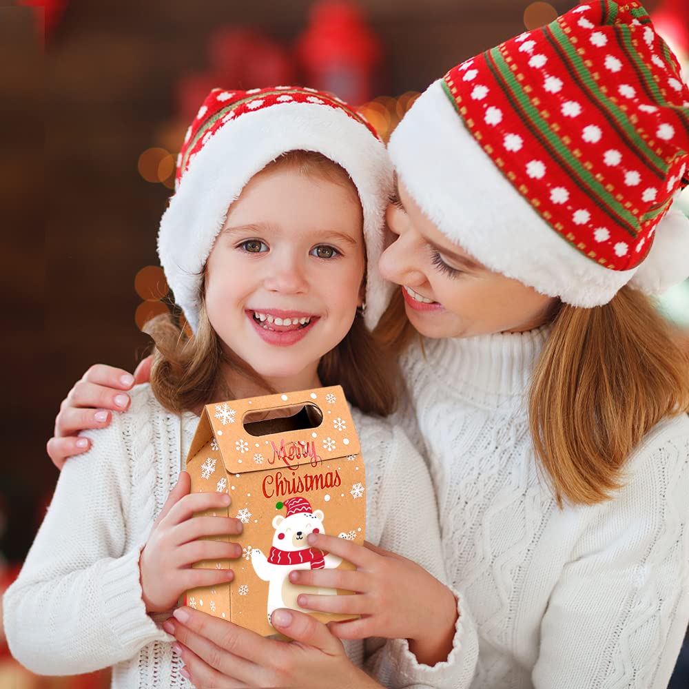 JOICEE Christmas Kraft Paper Gift Boxes 24pcs Xmas Goodies Treat Candy Bags Boxes for Christmas Party Favor