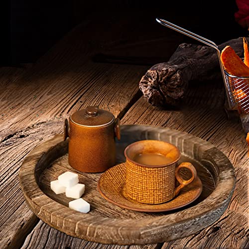ICAROOM Rustic Wooden Serving Tray - Round Wood for Coffee Table, Candle Holder Home Decor, Small Tray, Decorative Trays Decor (8.07 in / 20.5 cm)