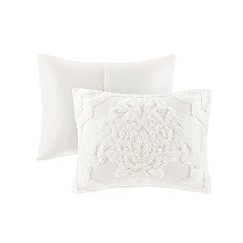 Madison Park Tufted Chenille 100% Cotton Duvet- Modern Luxe All Season Comforter Cover Bed Set with Matching Shams, King/Cal King(104"x92"), Damask Off White 3 Piece