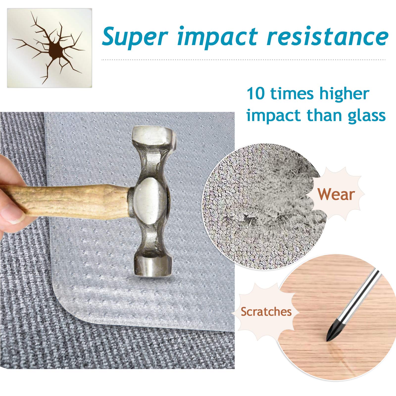 Chair Mat for Carpet with Lip Studs Strong Impact Resistance Effective Grip Durable Non-Slip Easy to Clean PVC Carpet Protector 36" x 48" for Home Office