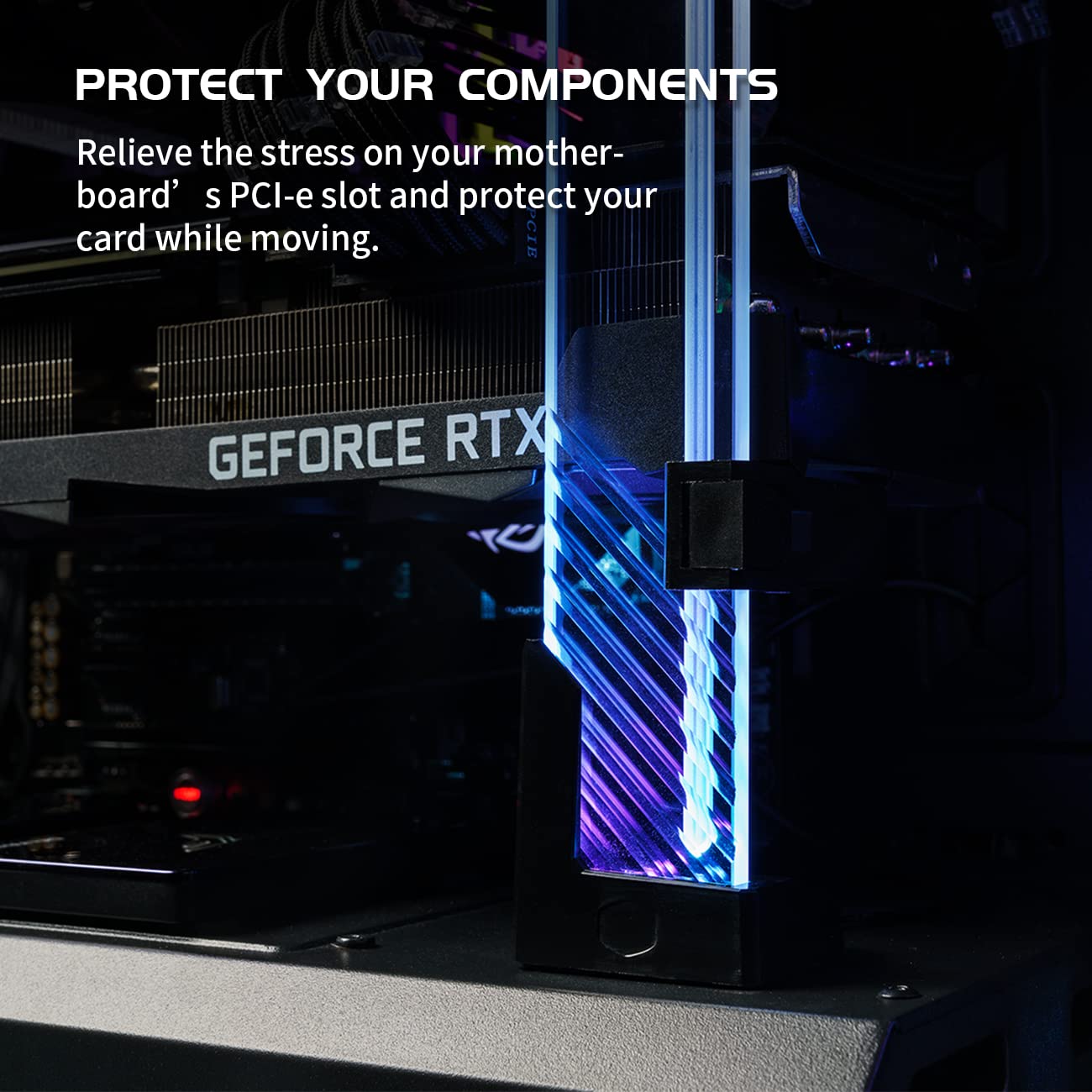 COOLERMASTE R GPU Support Bracket ARGB 3-Pin, Edge-Lit Tempered Glass, Transparent Universal GPU Bracket