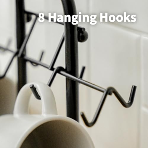 ikloo Metal Small Coffee Cup Stand, Tabletop Coffee Cup Rack Holder, Drying Display Rack, Coffee bar Accessories, Kitchen Counter Organizer, Tea Cup Rack Stand, Cup Rack for Counter Black.