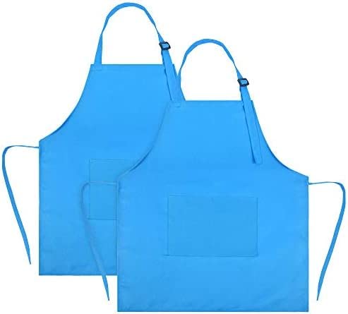 SINLAND Kids Apron with Pocket 2 Pack Children Chef Apron for Cooking Baking Painting (M:6-12 Years)