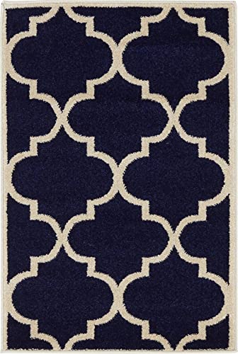 Unique Loom Trellis Collection Modern Morroccan Inspired with Lattice Design Area Rug, 2' 2" x 3' 1" Rectangle, Navy Blue/Beige