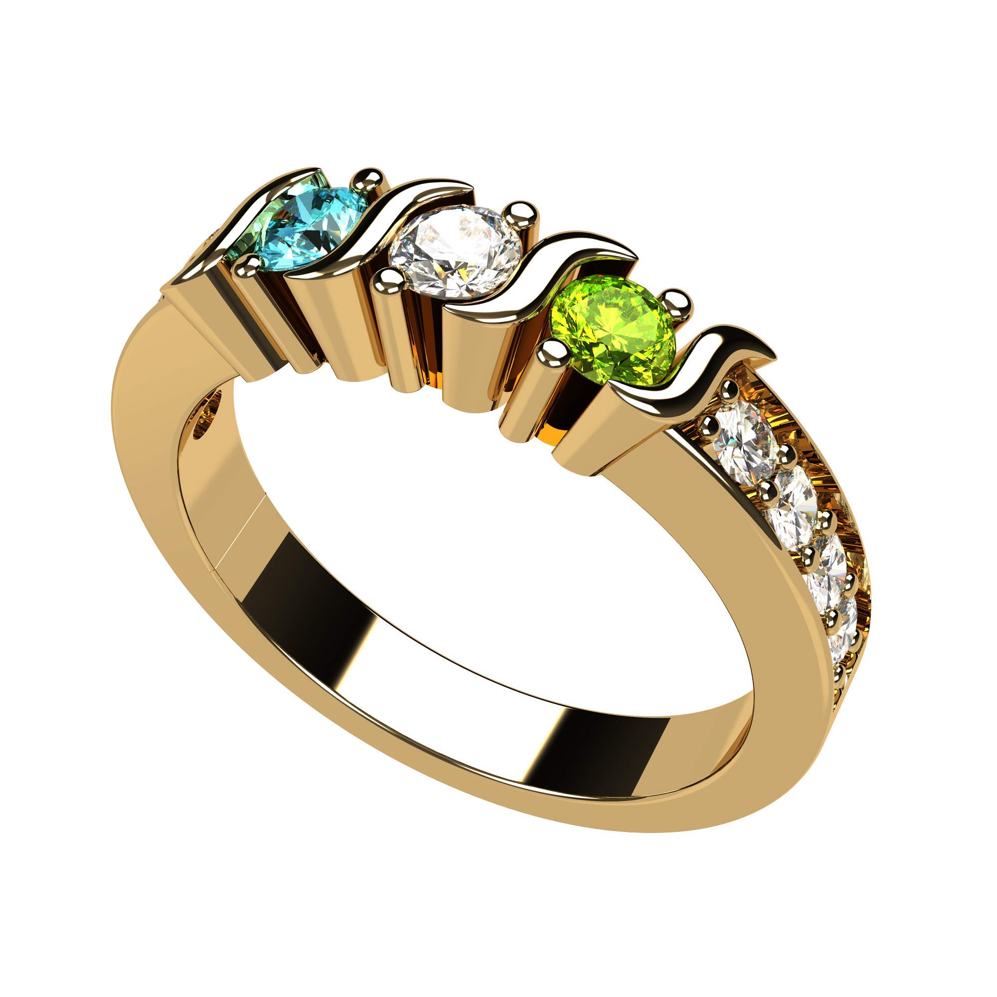 Central Diamond Center S-Bar W/Sides Mother's Ring 1 to 6 Simulated Birthstones - 14k Yellow Gold - Size 5.5