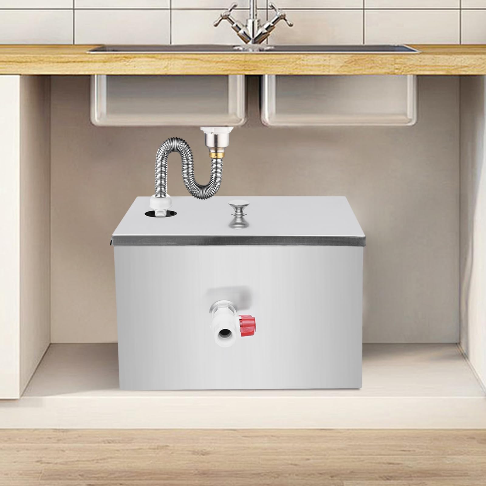 Grease Interceptor, Commercial Stainless Steel Grease Trap Under Sink Grease Trap Wastewater Interceptor for Restaurant, Factory, Home, Kitchen (35 * 25 * 23CM)
